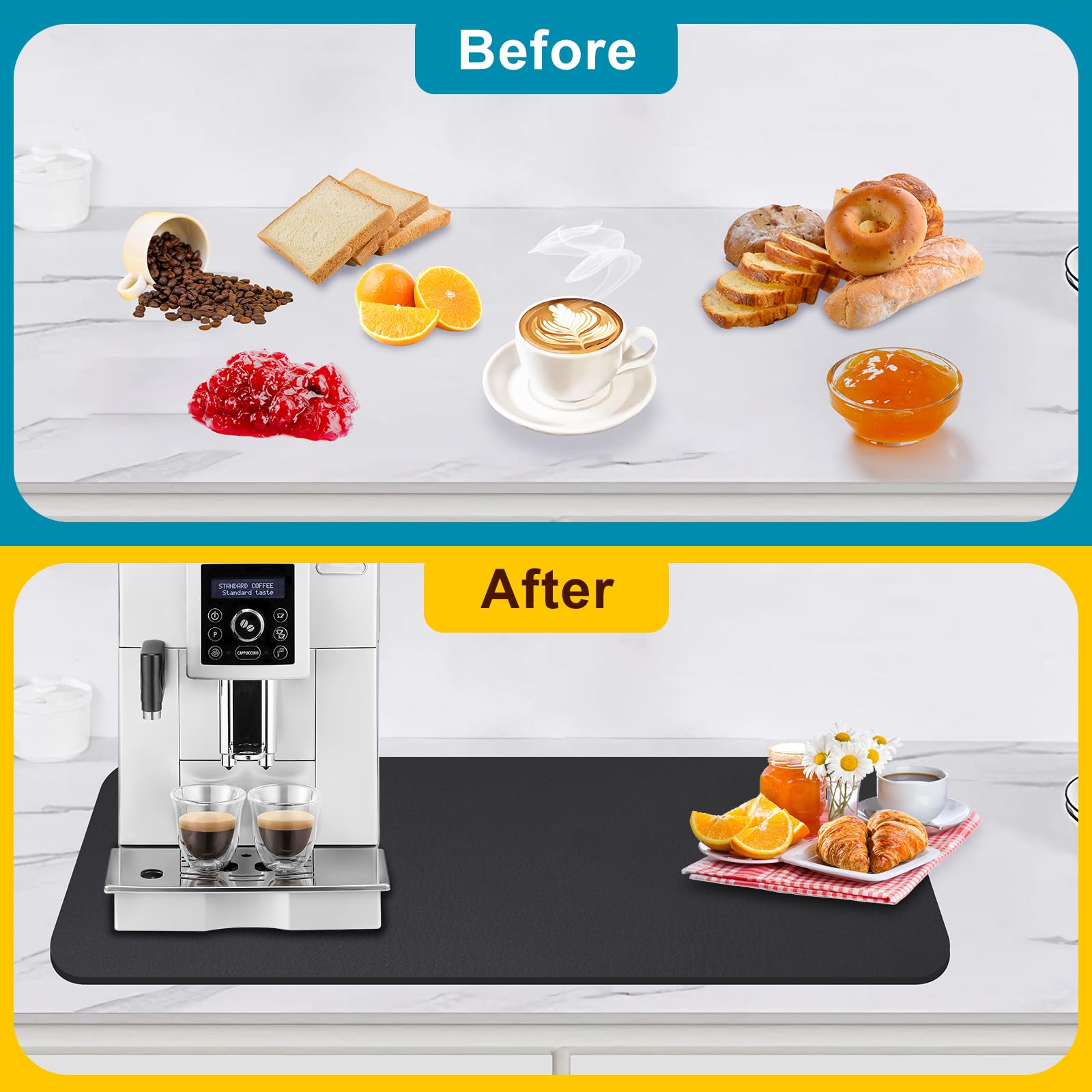 FUMAX Coffee Mat, 12"x20" Coffee Bar Mat for Countertops, Coffee Bar Accessories Fit Under Coffee Maker Espresso Machine, Hide Stain Absorbent Rubber Backed Dish Drying Mat
