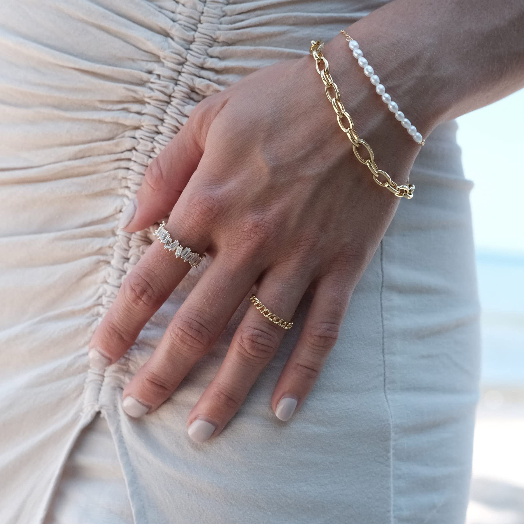 espere CZ Baguette Zig Zag Ring | 18K Gold Plated Baguette Cluster Eternity Stacking Band (4)
