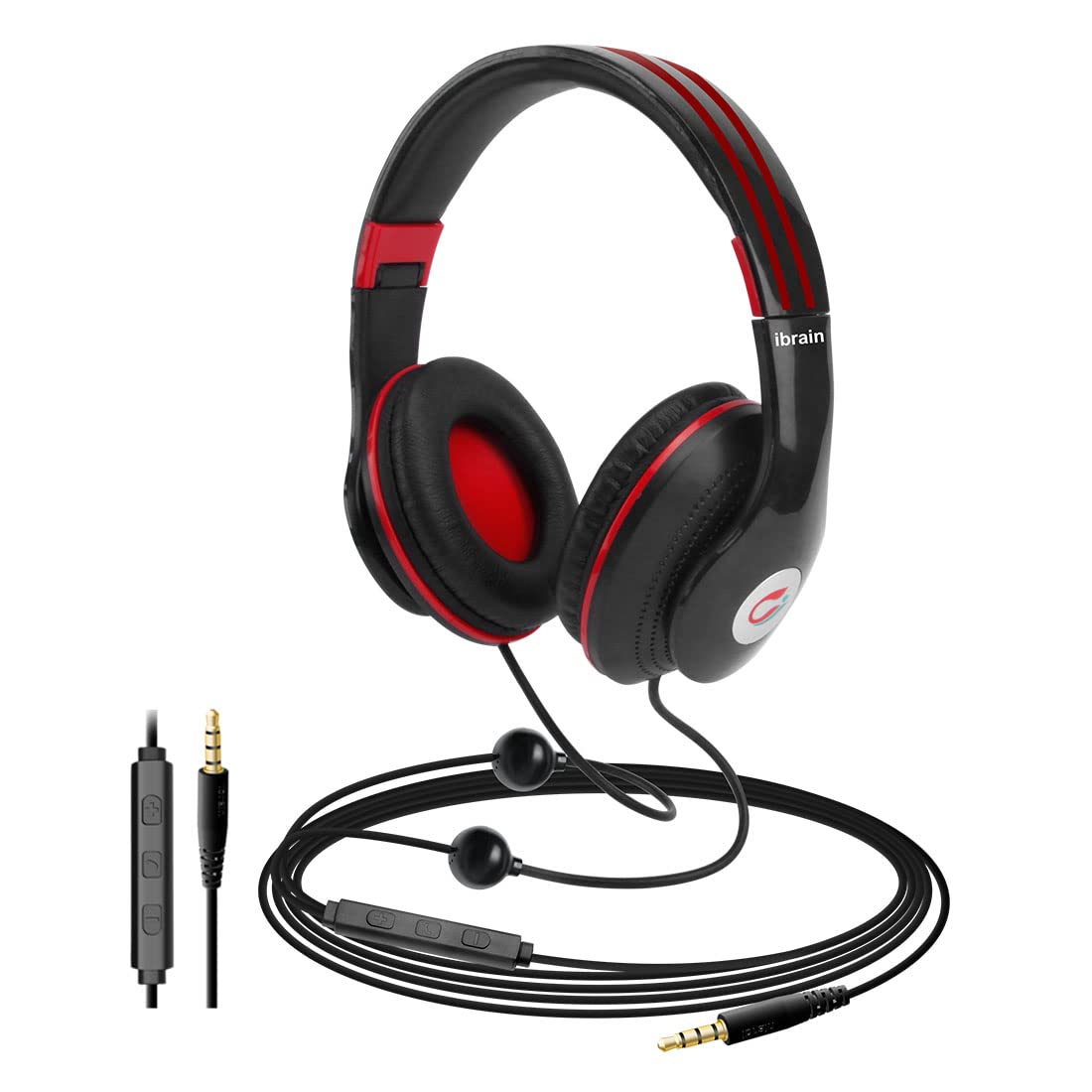 ibrain Air Tube Headphones Air Tube Headset Over The Ear Headphones Wired Airtube Headset with Patented Technology 3.5mm Jack for Computer, PC, Phone - Black