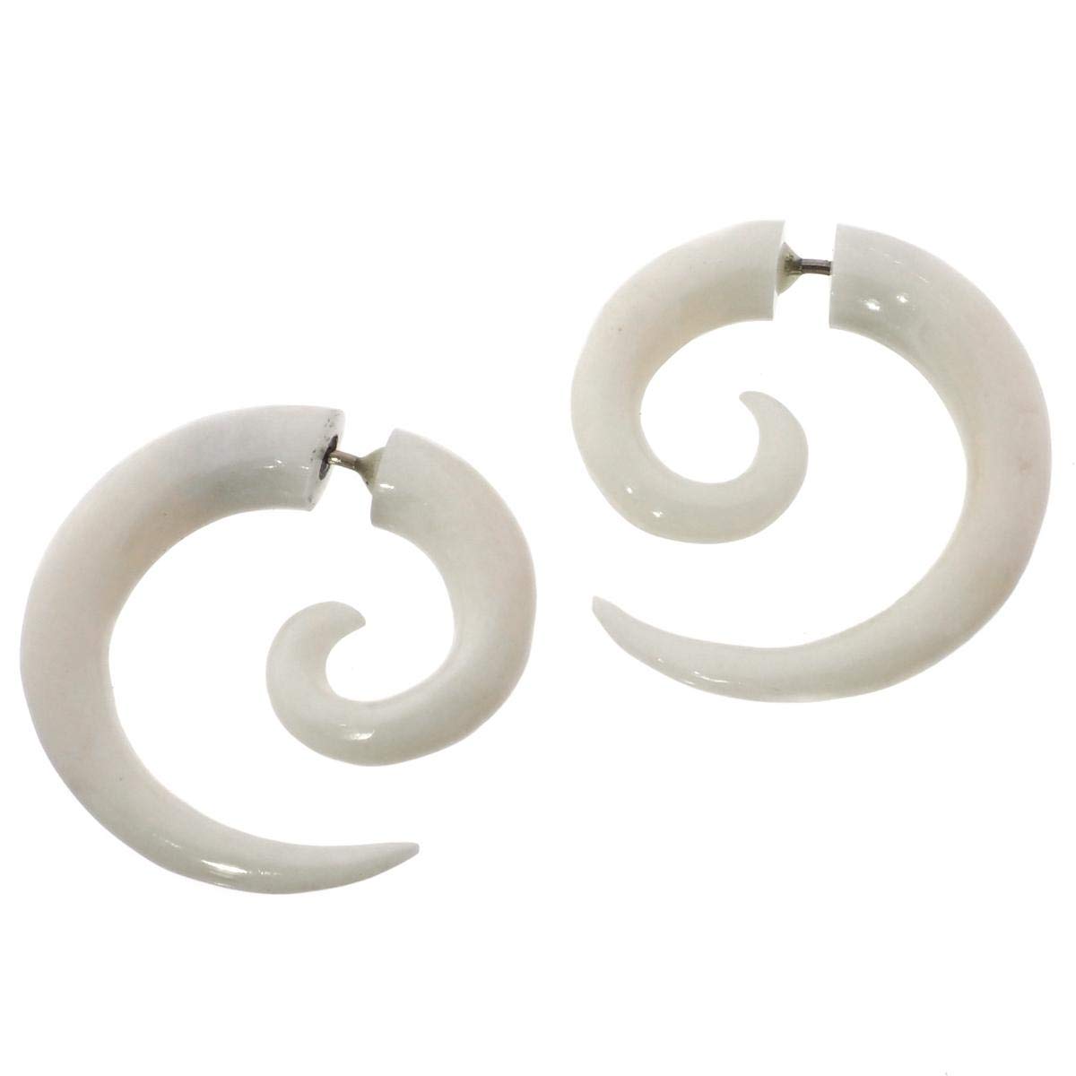 Hand Carving Maori Tribal Buffalo Bone Fake Gauge Post Earrings, 1"