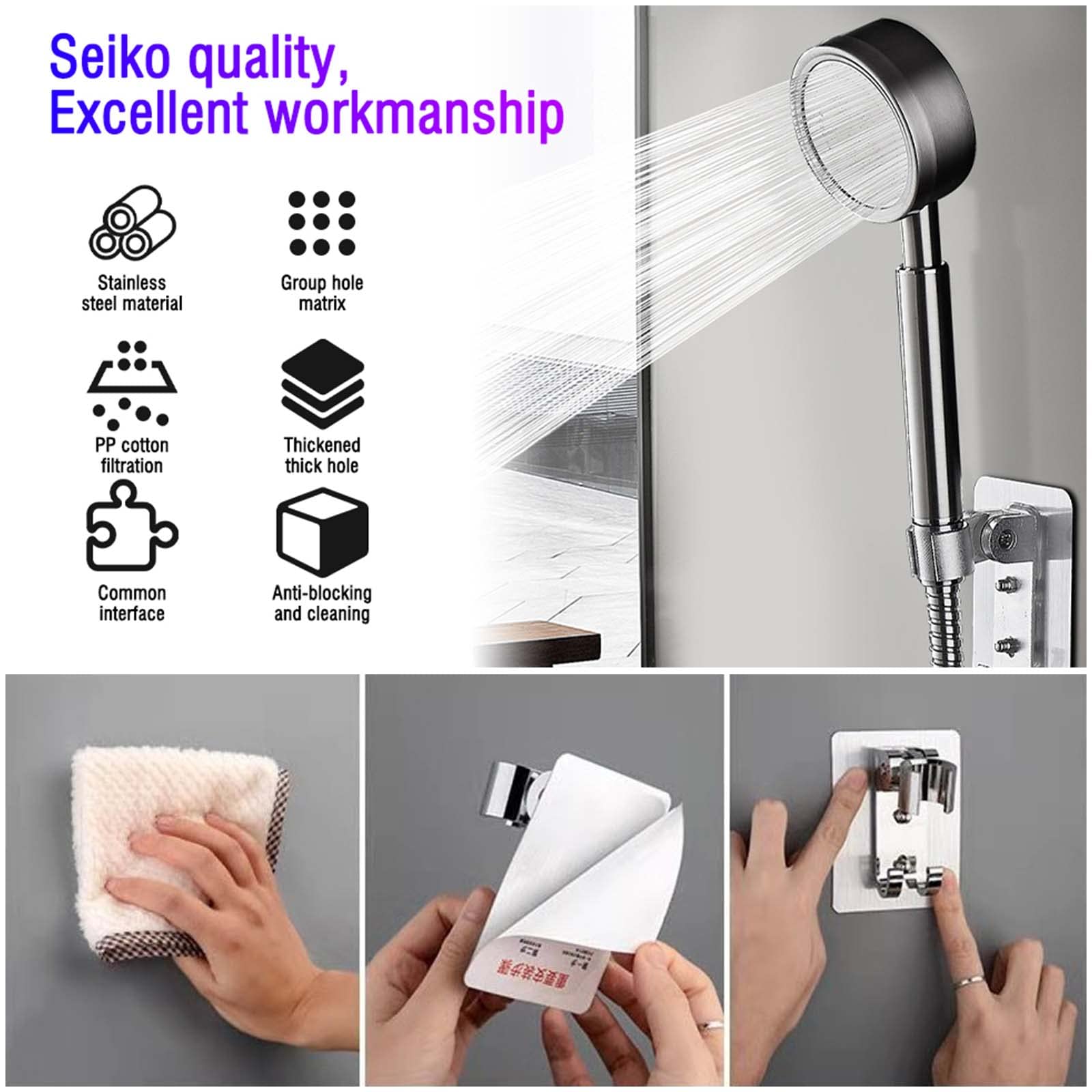 High-pressure shower head with handheld, 304 stainless steel shower head with 78" long hose and extra wall bracket,all metal small hand held detachable bathroom shower heads (silver white)