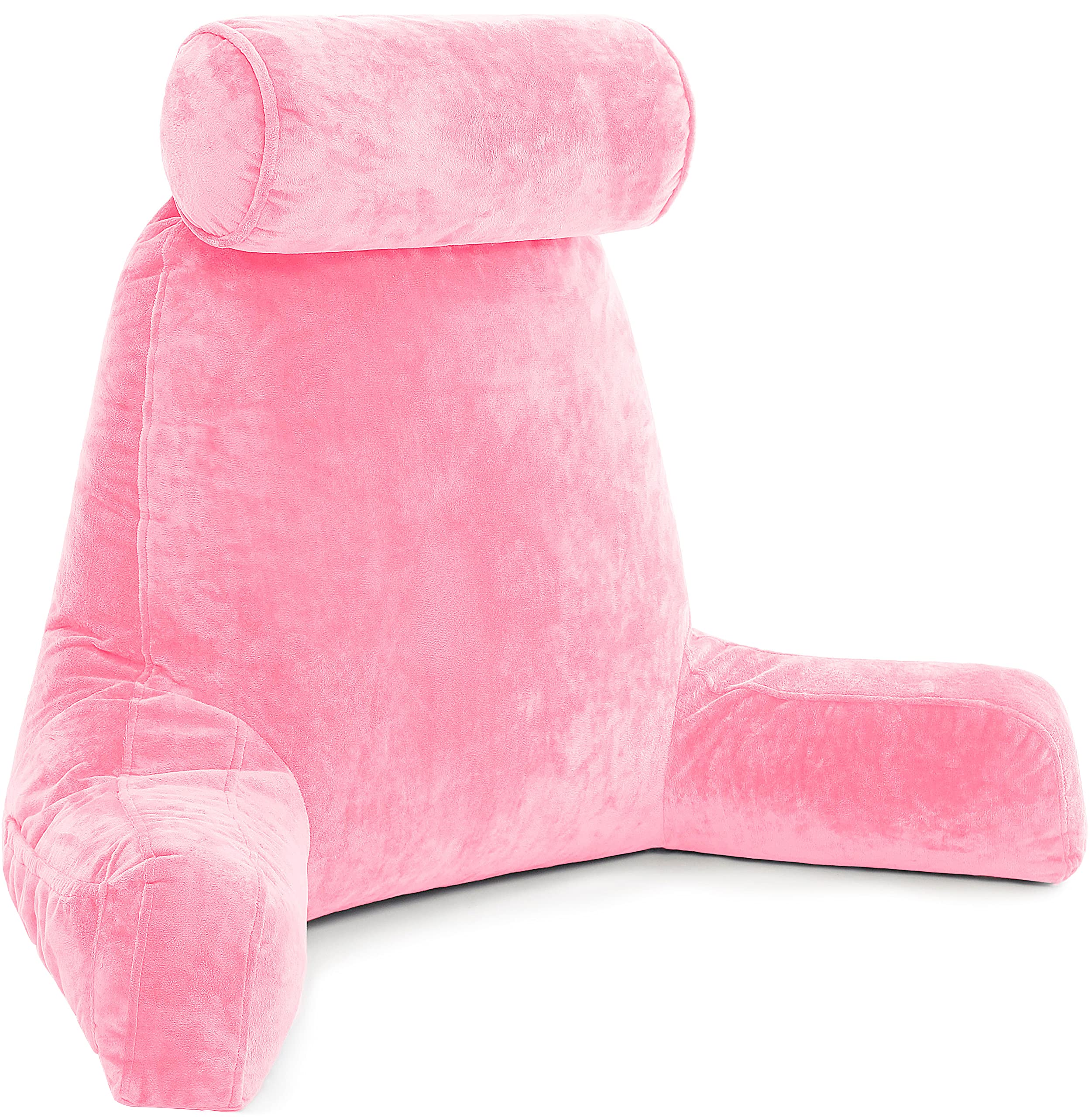 Husband Pillow Combo - Backrest Pillow with Arms : XXL Pink & Lap Desk Bed Tray : Grey - Memory Foam Reading Pillows for Bed w/Removable Neck Roll & Laptop Bed Tray Table