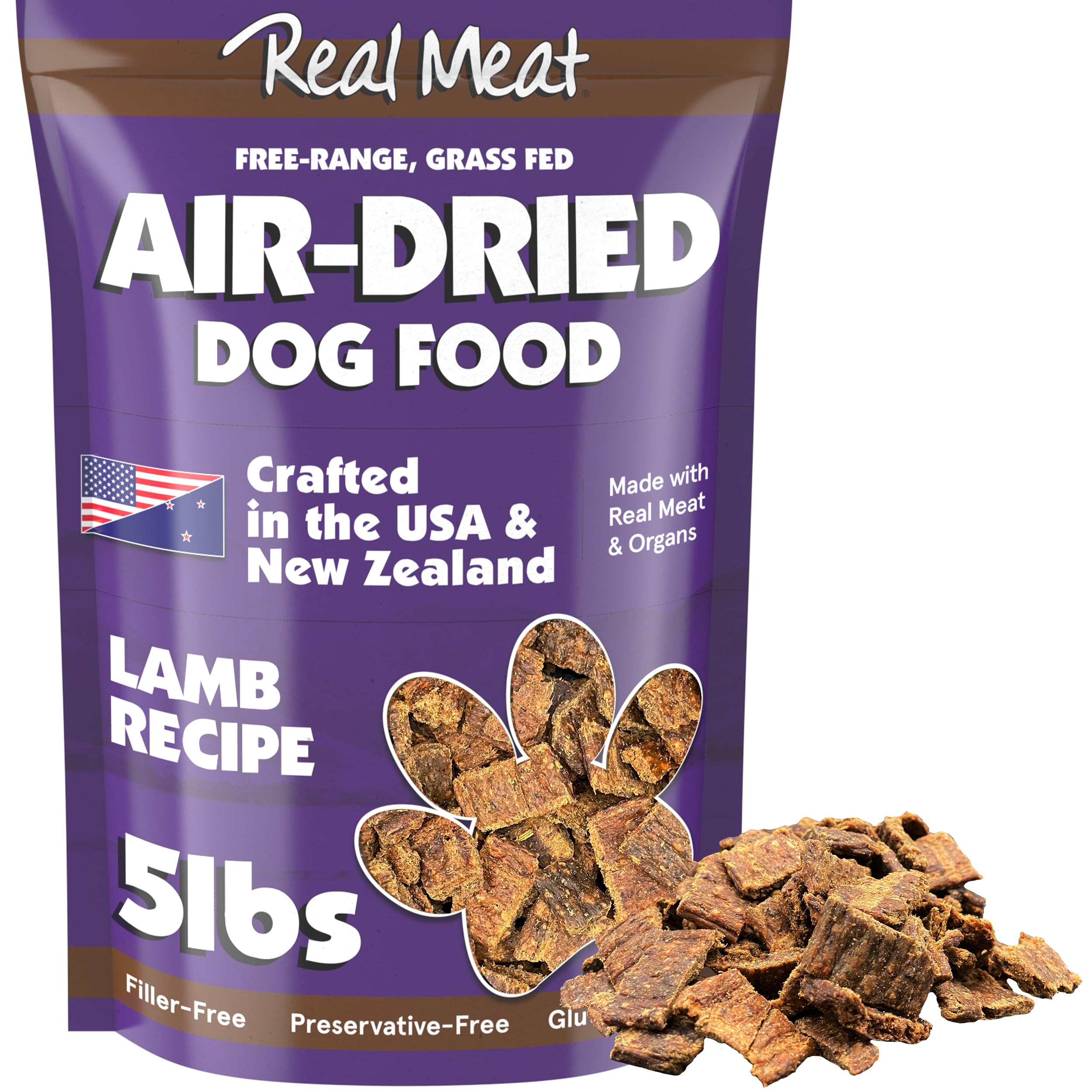 TRMC Real Meat Air Dried Dog Food w/Real Lamb - 5lb Bag of USA-Crafted Grain-Free Real Meat Dog Food Sourced from Hormone-Free, Free-Range, Grass-Fed Lamb - Digestible, All Natural, High Protein Lamb