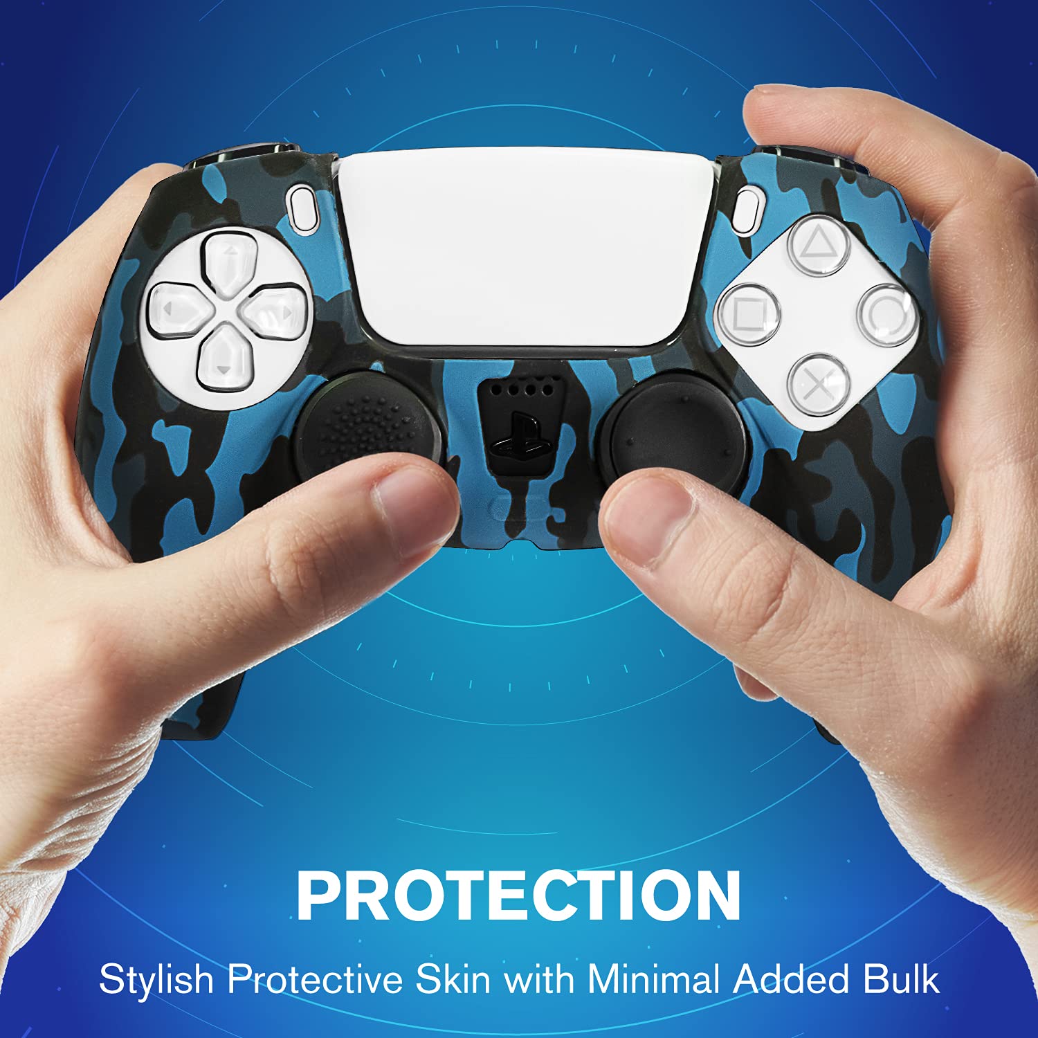 Fosmon Non-Slip Skin Protective Case Cover Compatible with Playstation PS5 DualSense Controller (2 Pack - Black), Sweat Proof Silicone Rubber Gel Skin with 8 Thumb Grips Analog Cap