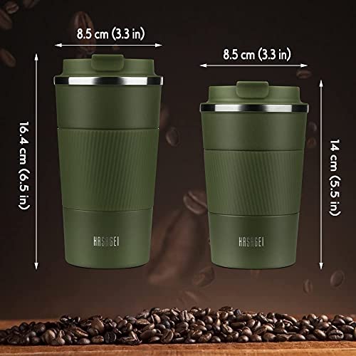 HASAGEI Travel Mug, Insulated Coffee Cup with Leakproof Lid - Vacuum Insulation Stainless Steel for Hot and Cold Water Coffee and Tea (green 380ml)