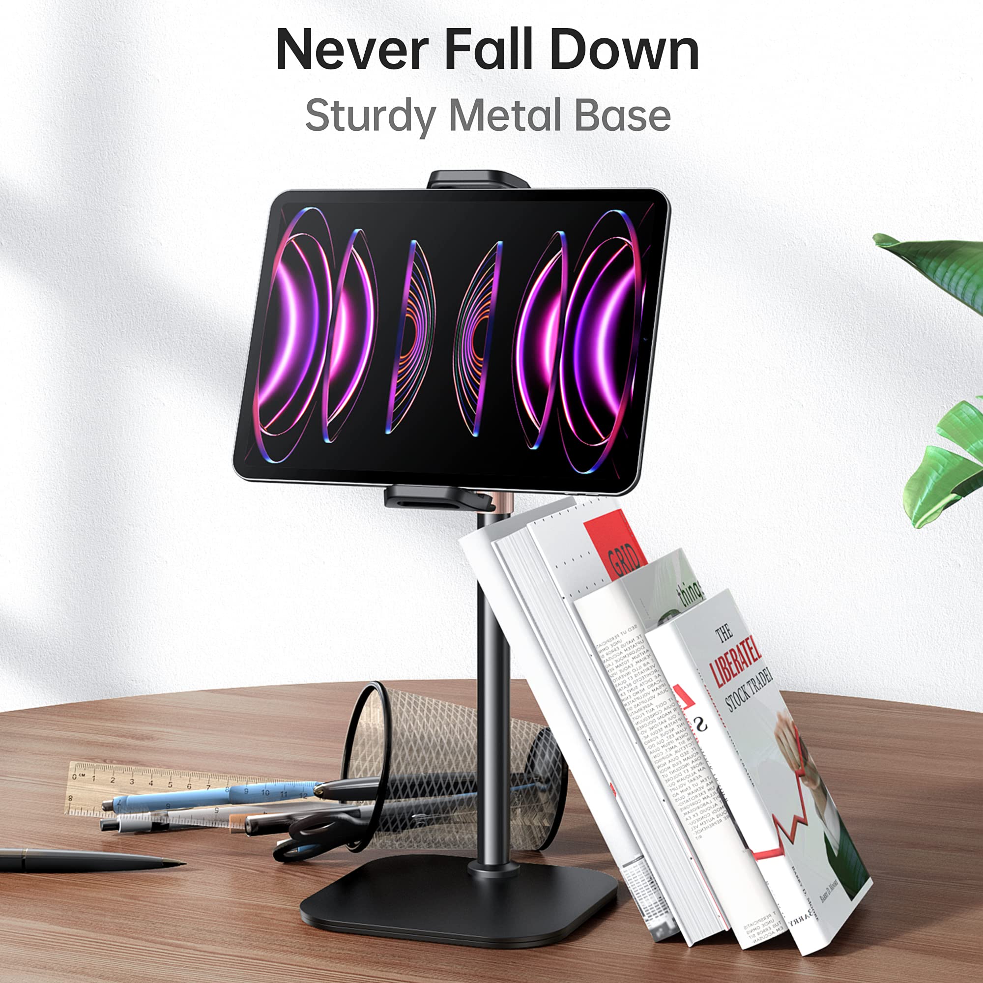 GUSGU Tablet Stand for Desk, Adjustable Height & Upgraded Clamp, Tablet Holder for 5.4”-12.9” Devices, Compatible with iPad Pro/Mini/Air, iPhone, Kindle, Fire HD