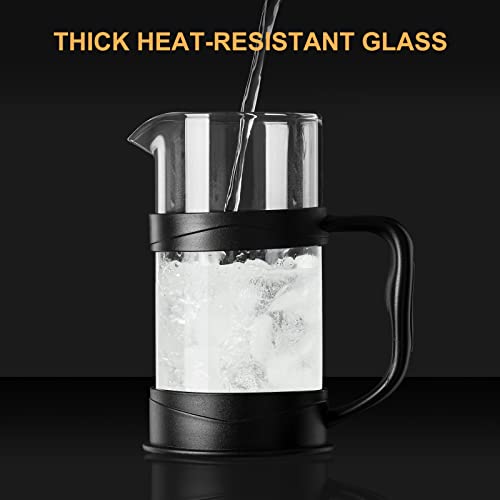 PARACITY French Press Coffee/Tea Maker, Camping Mini Coffee/Tea Press of 304 Stainless Steel Filter and Heat Resistant Glass, Cold Brew Coffee Maker 12OZ for Travel& Home Gift(Black)