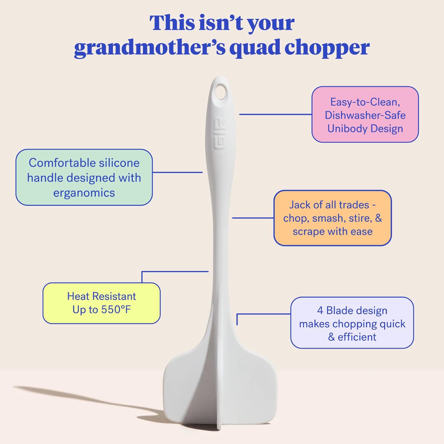GIR: Get It Right Premium Silicone Quad Meat Chopper - Non-Stick Heat Resistant Potato Mashers and Hamburger Chopper - Ultimate - 12 IN, White