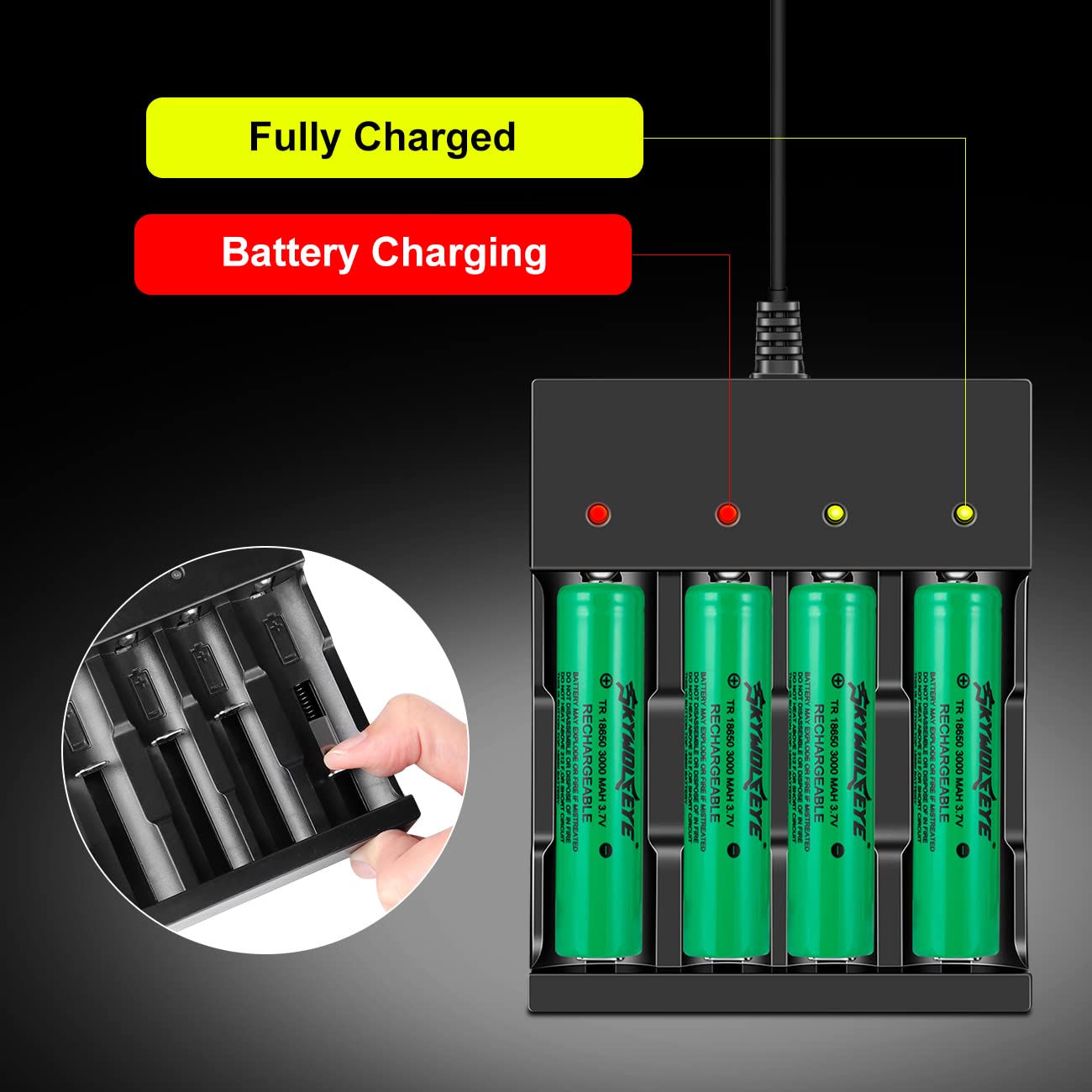 LED Flashlights 4-pcs Rechargeable Battery and Battery Charger 4 Bay Dual Power Flashlight with Clip 5 Modes Water Resistant High Lumen for Hiking Camping Hunting Fishing (Green)