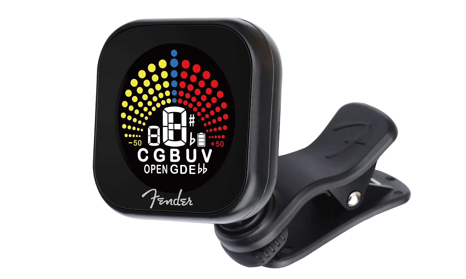 Fender Flash 2.0 Guitar Tuner Clip On, Rechargeable Guitar Tuner for 6 Strings, Battery and Micro USB Audio Charger Included, 4x3x2 Inches, 1 Count,Black