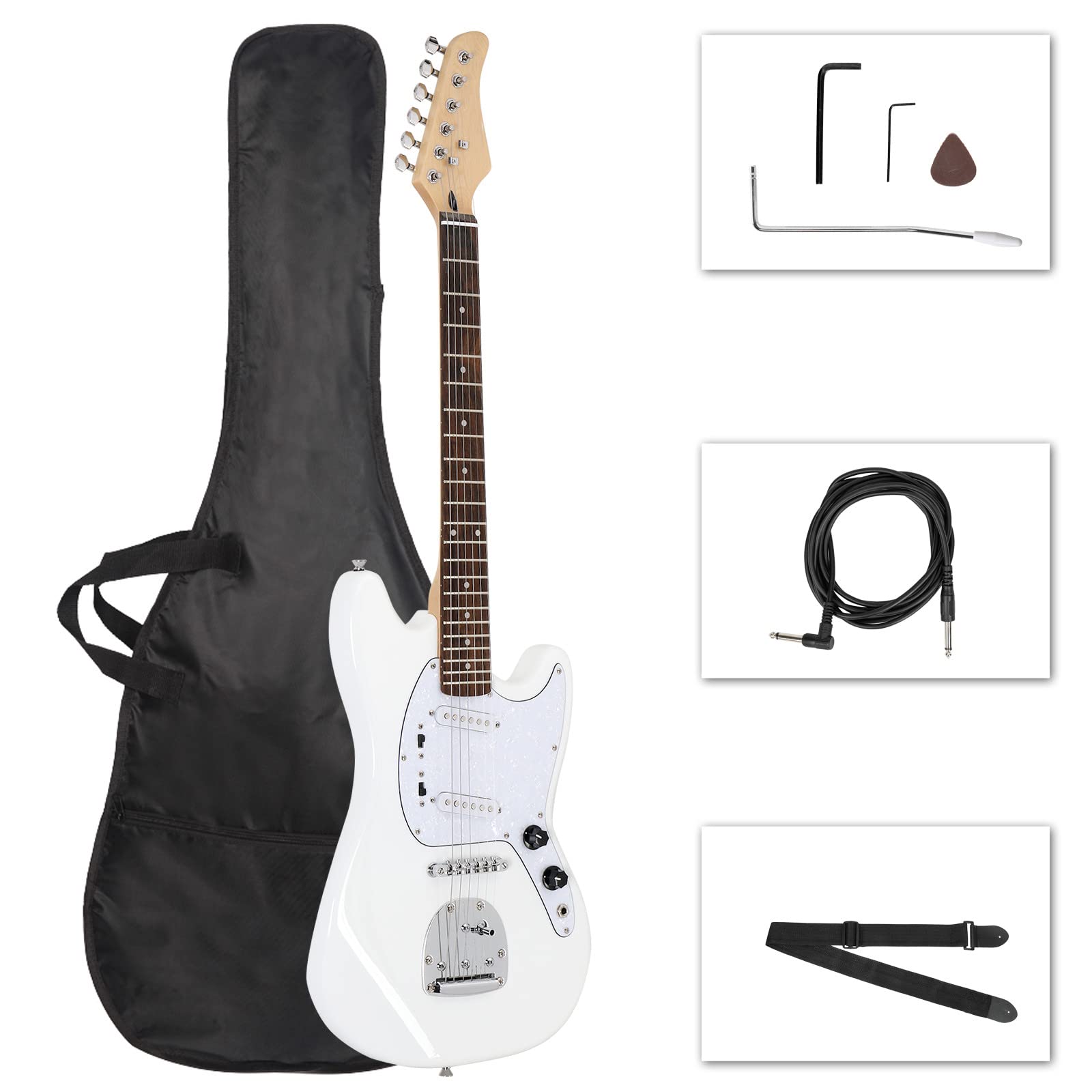 Ktaxon 39 Inch Full Size Electric Guitar 6 String Electric Guitar Kit with Portable Electric Guitar Bag, Adjustable Strap, Connecting Wire, Spanner Tool, Plectrum and Tremolo Bar(White)