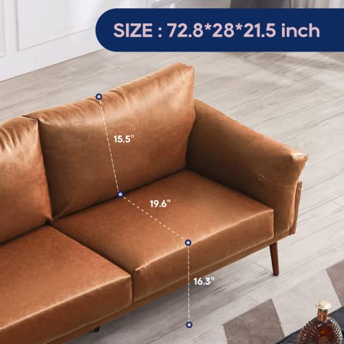 Vonanda Mid Century Modern Sofa Couch, Faux Leather Couch, 3 Seat Couch Soft, 72'' Small Couch for Small Spaces, Sofa for Living room, Compact Apartment, House,Condo, Loft, Bungalow,Brown Sofa,Caramel