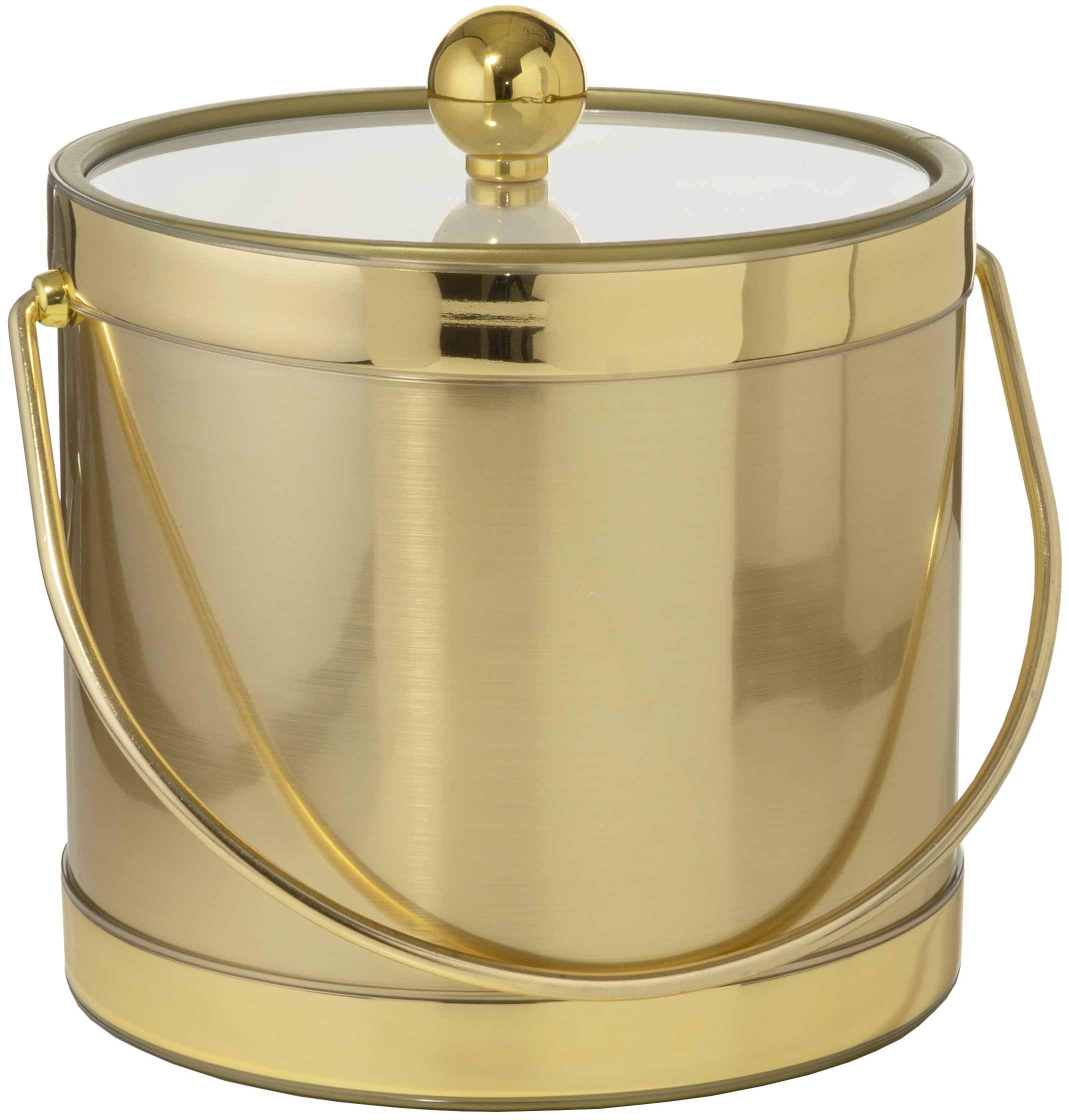 Hand Made In USA Brushed Gold Double Walled 3-Quart Insulated Ice Bucket With Ice Tongs (Metallic Deco Collection)