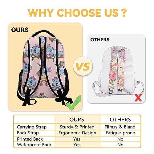 WARMRUG Koala Girls Backpack for School, 16 inch Pink Backpacks for Kids, Cute Lightweight Bookbag for Middle School