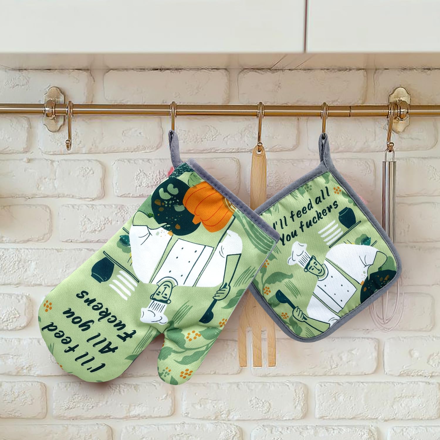 I'll Feed All You Fxxkers,Oven Mitts and Pot Holders Sets of 2,Funny Oven Mitt,Cute Housewarming Gift,Thanksgiving Oven Mitts,Christmas Kitchen Gifts,Kitchen Gifts for Men
