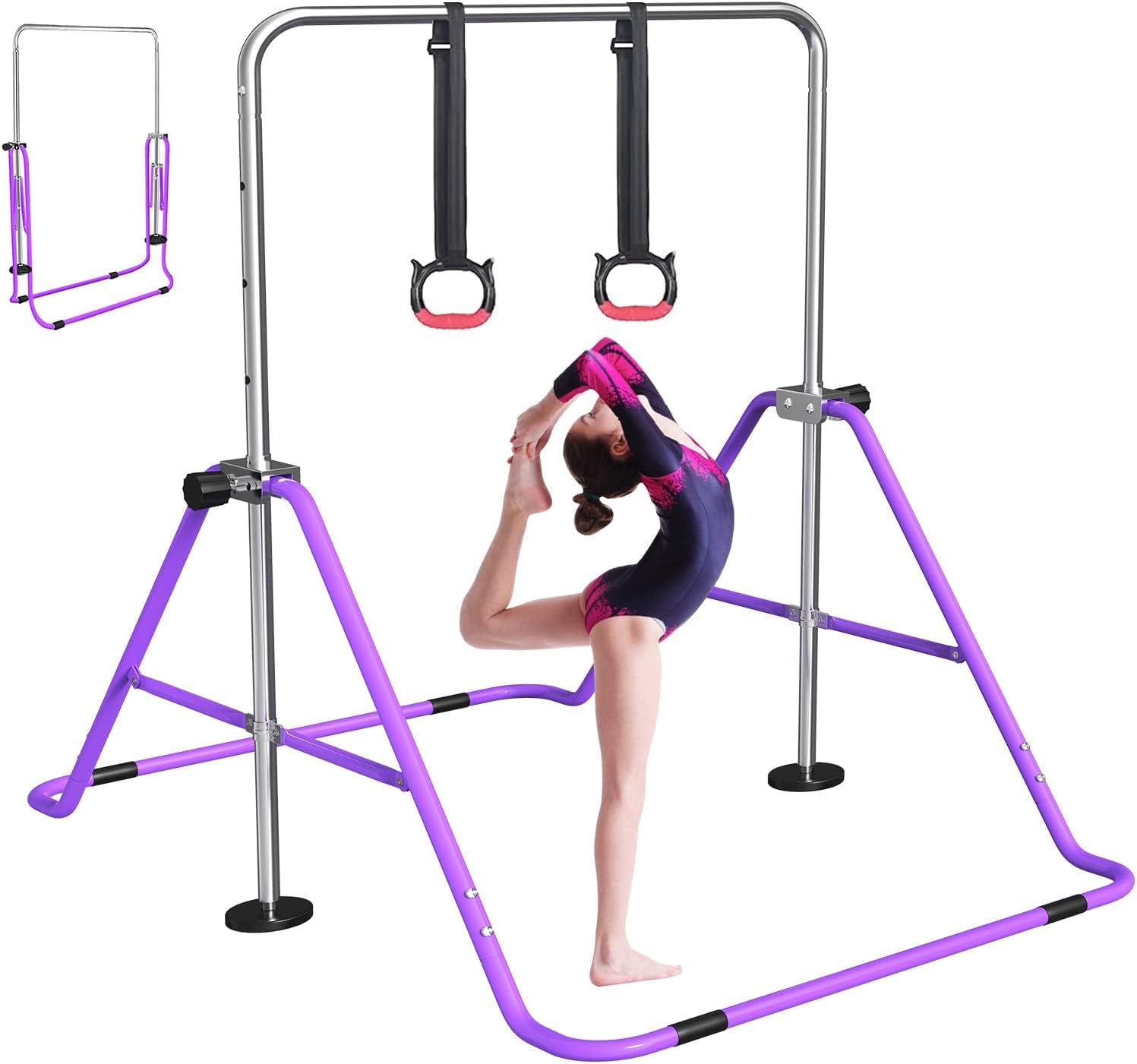 FBSPORT Gymnastics Bar for Kids,Adjustable Height Gymnastic Horizontal Bars,Junior Training Bar Children Folding Training Monkey Bars for Home Using