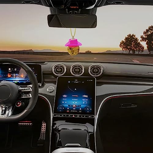 Mxkoso Disco Ball Car Accessory,Car Disco Ball Cowboy Hat, Disco Ball Car,Cute Car Disco Ball,Disco Ball Necklaces for Birthday Party Accessory, Disco Car Charm (A04)