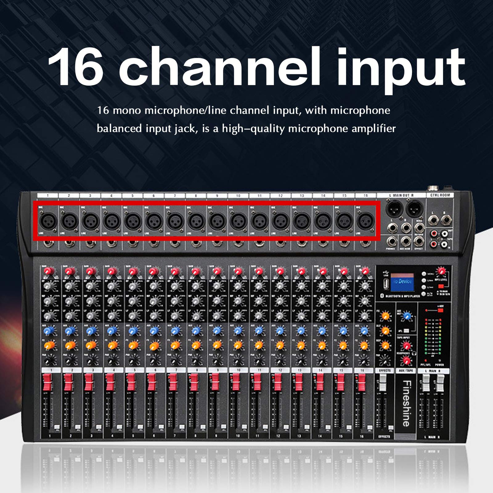 Fineshine 8/12/16 Channel Audio Mixer Sound Mixing Console with Bluetooth USB,PC Recording Input, XLR Microphone Jack, 48V Power, RCA Input/Output for Professional and Beginners (12 channel)