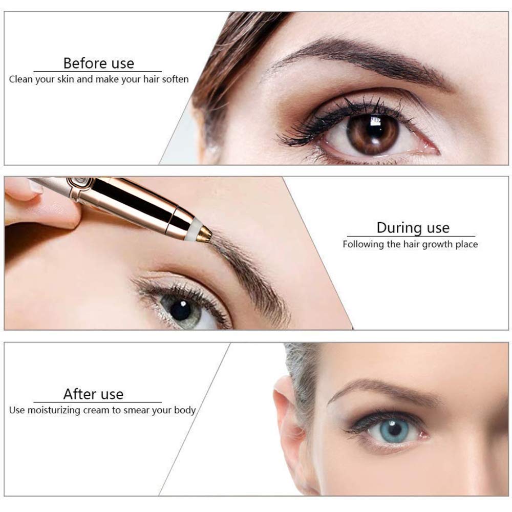 Eyebrow Hair Remover, Electric Eyebrow Trimmer Epilator for Women, Portable Painless Eyebrow Razor with Light, Rose Gold