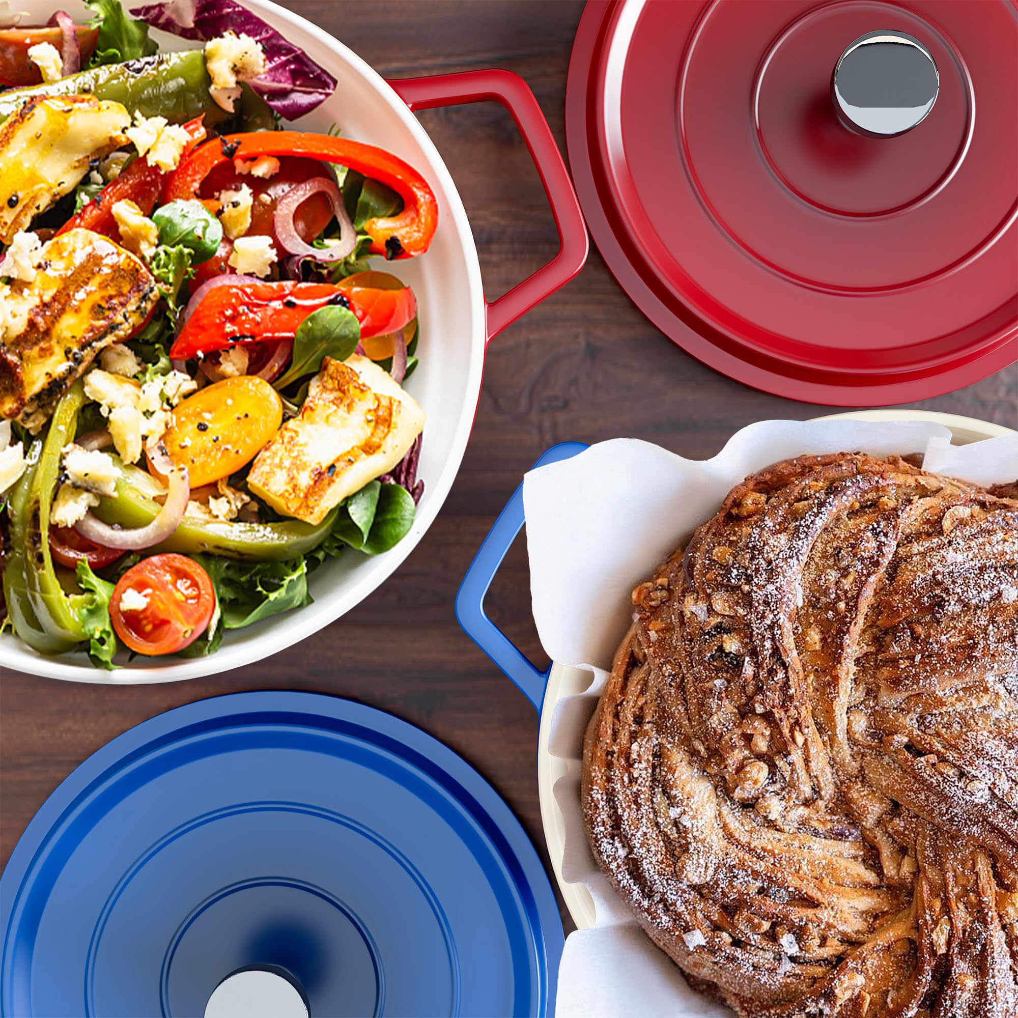 Lightweight 2.5 Qt Dutch Oven Pot with Lid, Nonstick Dutch Oven, Enameled Dutch Oven for Bread Baking, Cast Aluminum Pot Compatile with All Cooktops, Dishwasher Safe Cookware, Red