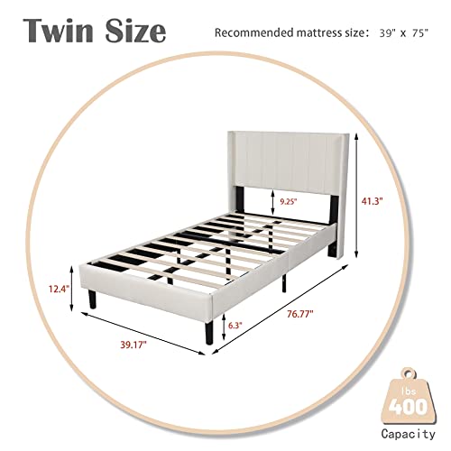 Zavoter Twin Upholstered Platform Bed Frame with Headboard, Mattress Foundation, Wood Slat Support, Quiet, no Box Spring Needed, Easy to Assemble Beige