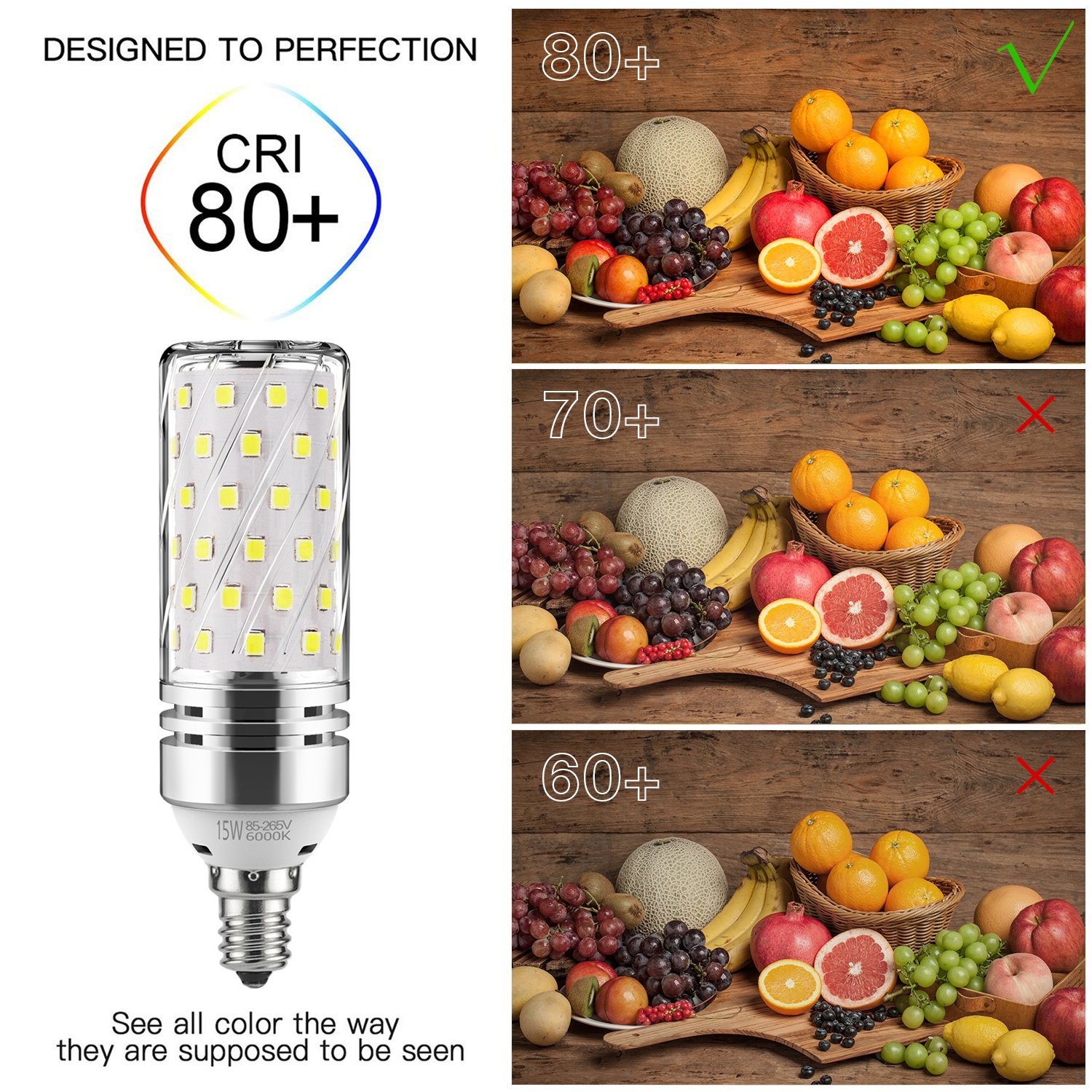 gezee E12 LED Corn Bulbs,15W LED Candelabra Light Bulbs 120 Watt Equivalent, 1500lm, Daylight White 6000K LED Chandelier Bulbs, Decorative Candle, 4.1in*1.2in, Non-Dimmable LED Lamp(3-Pack)