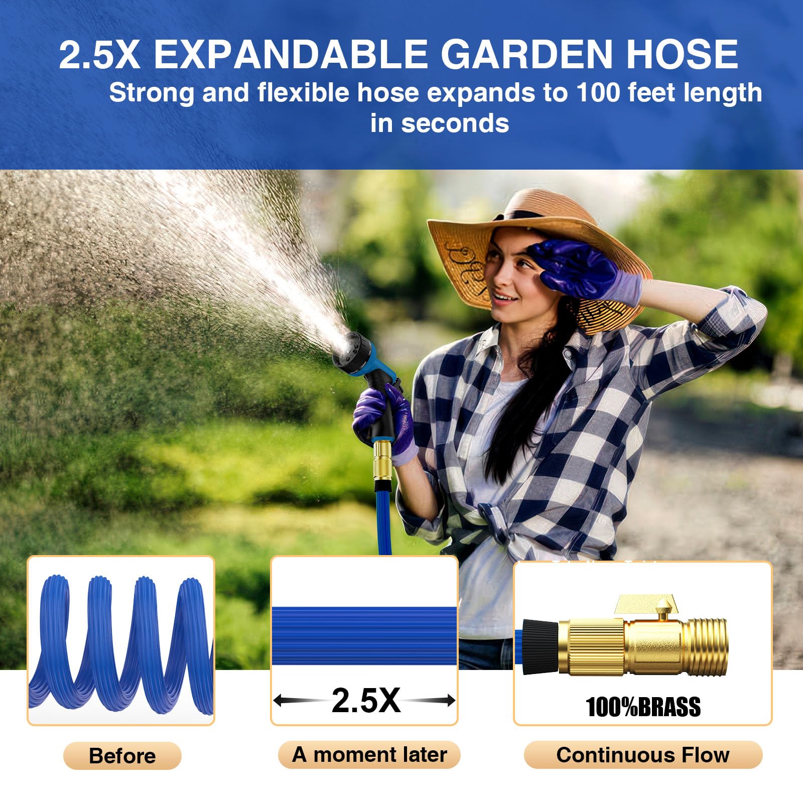 Expandable Garden Hose 100ft - New Patented Water Hose with 40 Layers of Innovative Nano Rubber Real Leak-Proof 10-Function Spray Nozzle Lightweight, Durable, Flexible (Green)