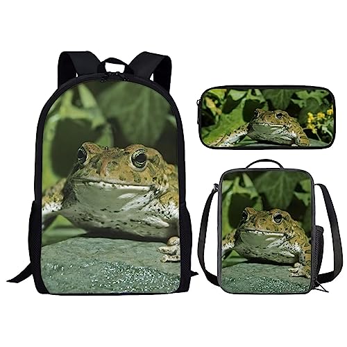 Parprinty Girls Boys School Backpack with Lunch Box Pencil Case Comfy Padded Lightweight Toad Backpack Set Kids Cute Bookbag Insulated Lunch Bag Student Large Capacity Daypack 17 Inch