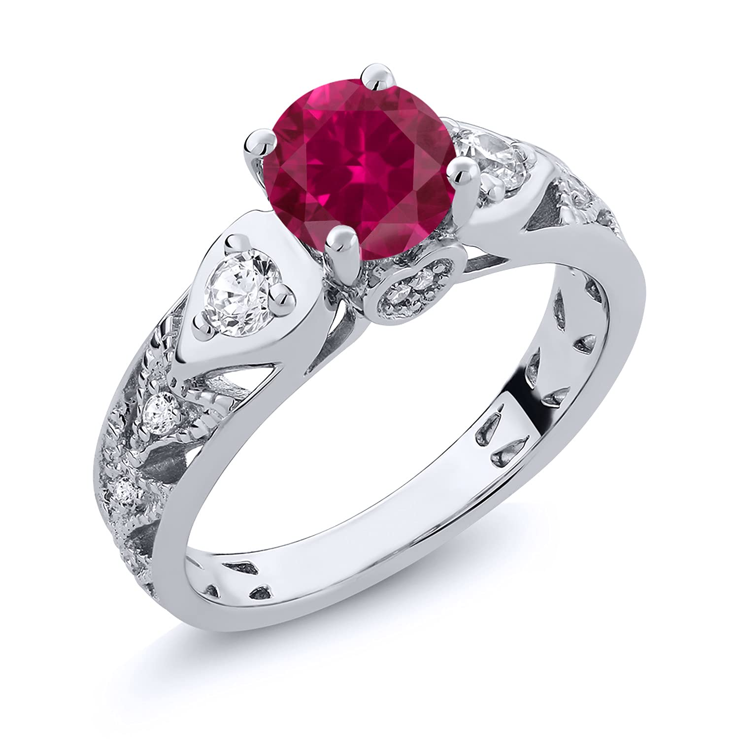 Gem Stone King 925 Sterling Silver Round 6MM Gemstone Birthstone Engagement Ring | Wedding Anniversary Promise Ring For Women | Available In Size 5, 6, 7, 8, 9