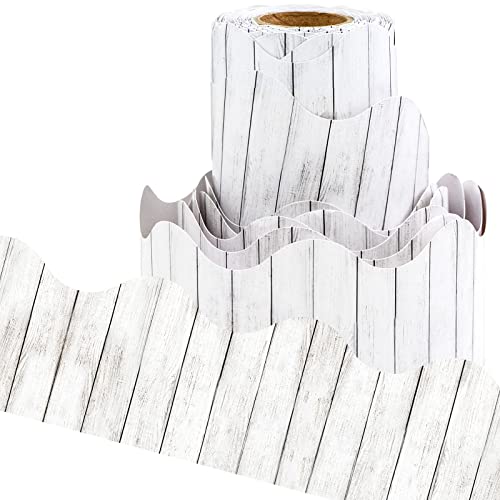 White Wood Scalloped Bulletin Board Border Trim for Classroom School Decoration Teacher Students Supply for Chalkboard Whiteboard 52 ft