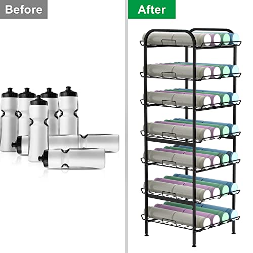 Water Bottle Organizer 7 Tier Free Standing Water Bottle Storage Organizer Metal Bottle Rack Holder Stand Shelf for Kitchen Pantry Food Storage (Black)