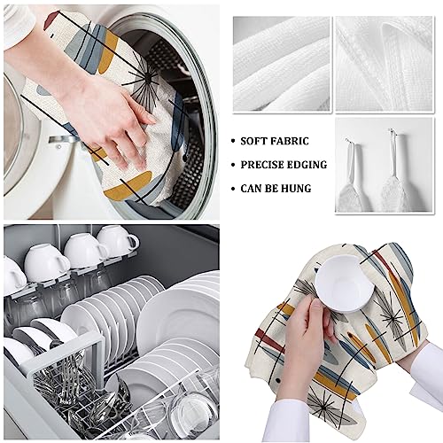 Yun Nist Kitchen Dish Towels,Retro Grey Blue Orange Oval Soft Microfiber Dish Cloths Reusable Hand Towels,Mid Century Abstract Geometry Linen Washable Tea Towel for Dishes Counters 1 Pack