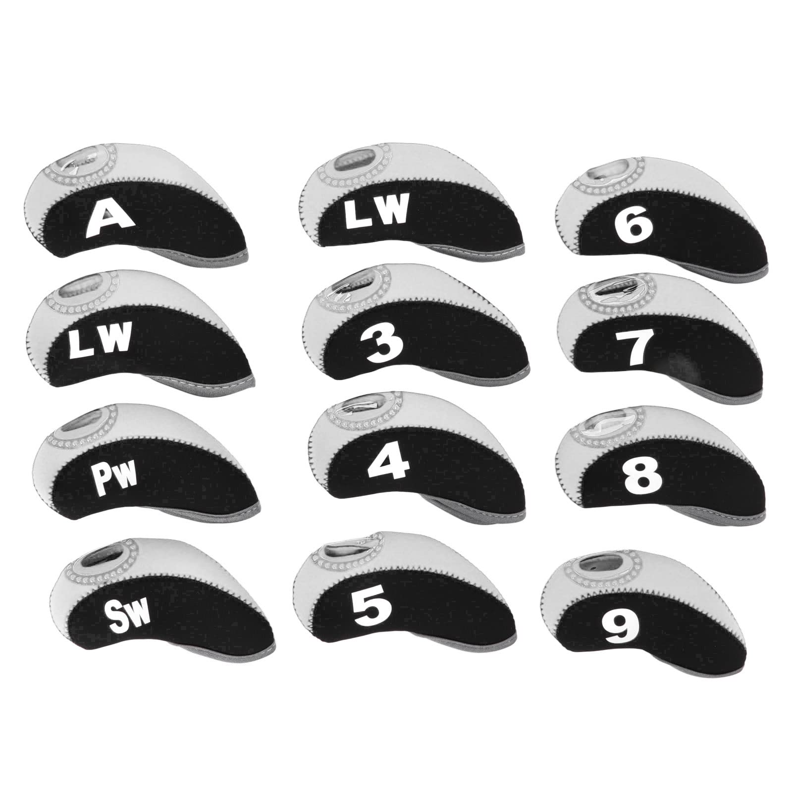 KUIDAMOS Golf Club Head Covers, Thickened Golf Club Protective Head Cover 12 PCS Easy to Use Waterproof for Exercise(Black and White)