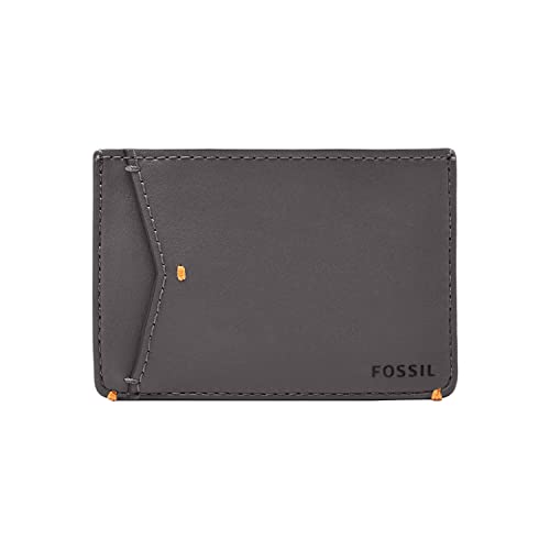 Fossil Men's Joshua Vegan Cactus Slim Minimalist Card Case Front Pocket Wallet, Lead Gray, (Model: ML4461109)