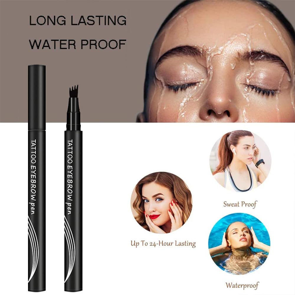 Eyebrow Pen Micro 4 Point Brow Pen,Microblading Waterproof Eyebrow Pen,Liquid Brow Pencil with a Micro-Fork Tip Applicator Creates Natural Looking Brows Effortlessly and Stays on All Day