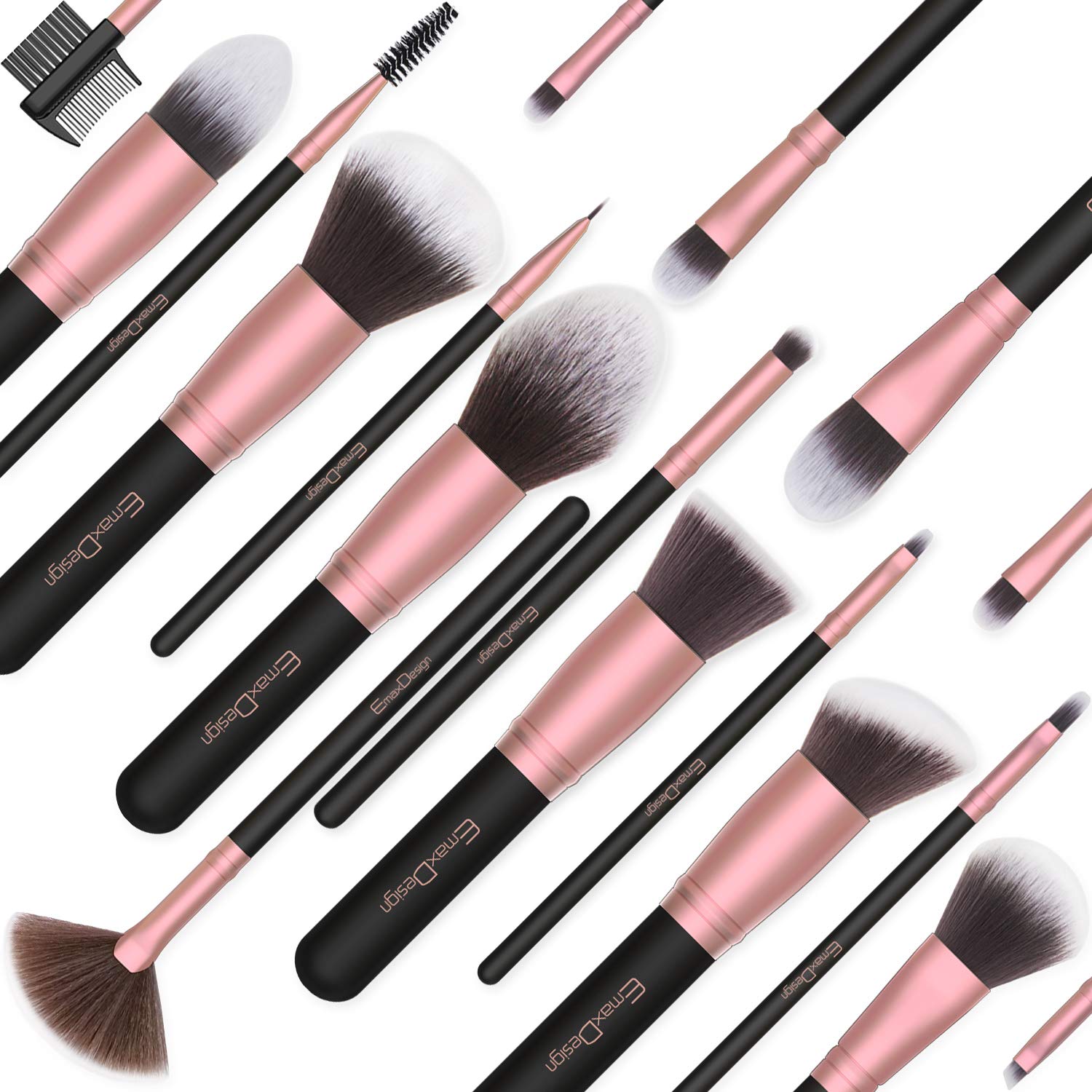 EmaxDesign Makeup Brushes,18 Pcs Professional Makeup Brush Set Premium Synthetic Brush Foundation Blush Concealer Blending Powder Liquid Cream Face Eyeshadow Brushes Kit (Rose Golden)
