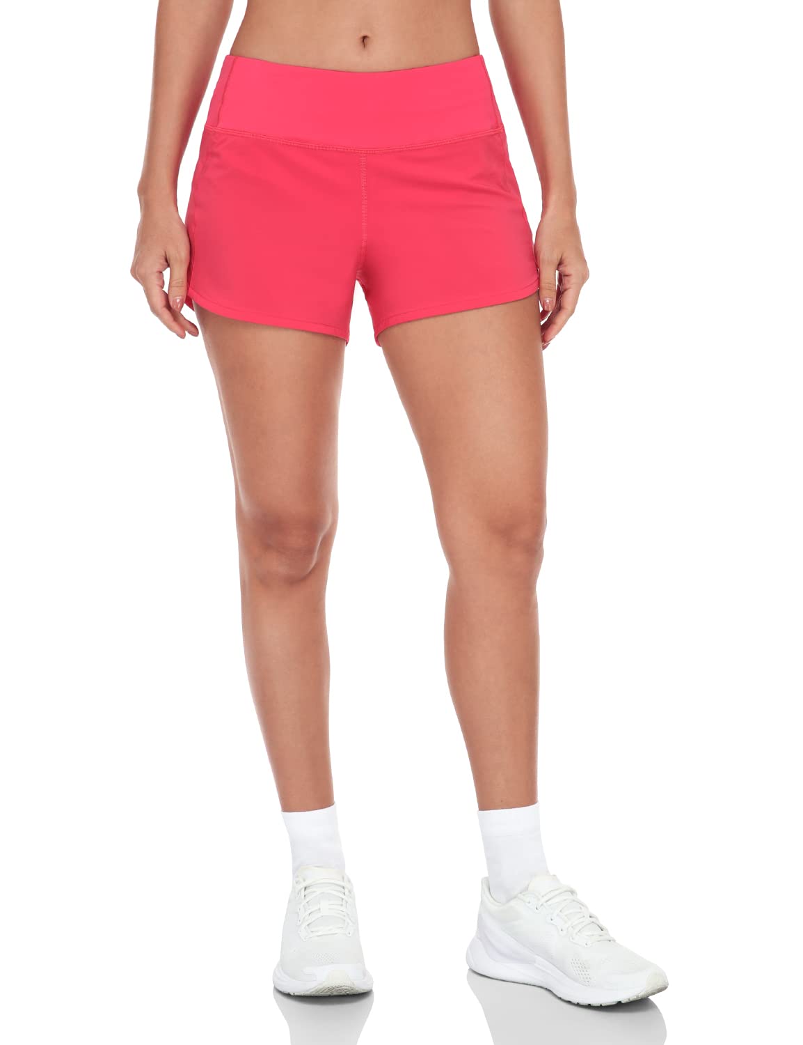 HeyNuts Focus Running Shorts for Women, Mid Waisted Athletic Shorts with Liner Workout Shorts with Zipper Pocket 4'' Hot Pink M(8/10)