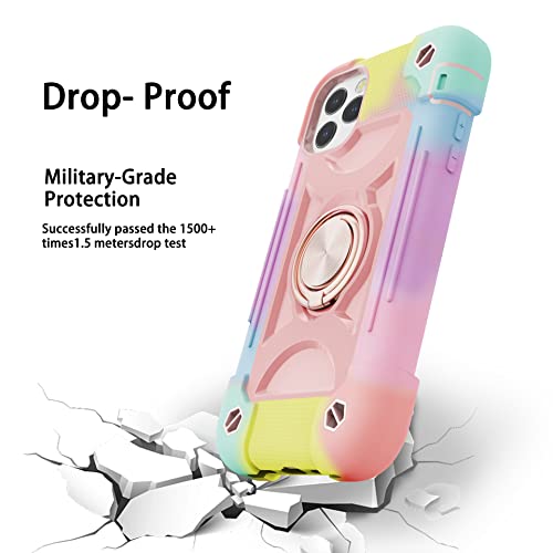 MARKILL Compatible with iPhone 12 Pro Max Case 6.7 Inch with Ring Stand, Military Grade Drop Protection Full Body Rugged Heavy Duty Cover for iPhone 12 Pro Max. (Rainbow Pink)