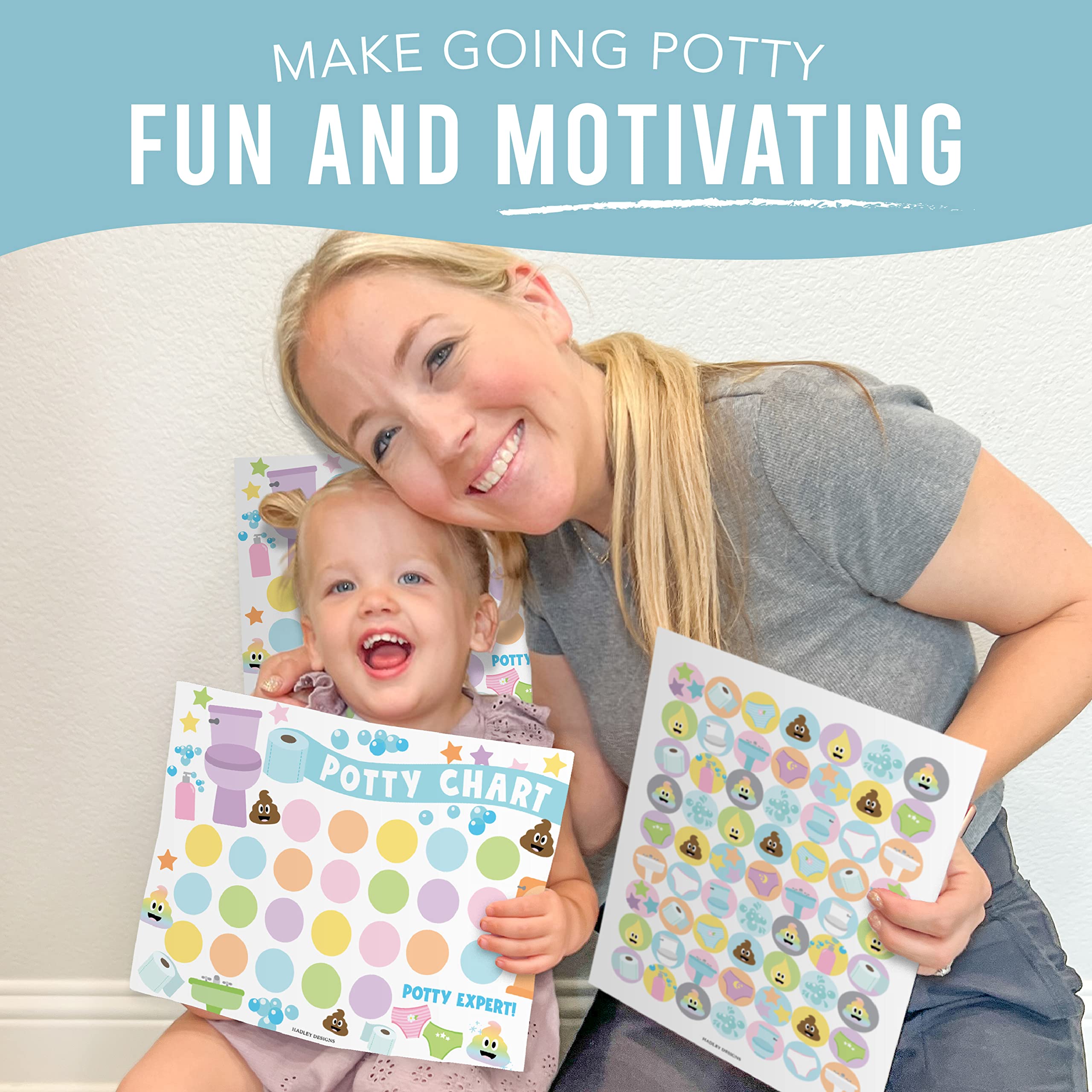 Hadley Designs Doodle Sticker Chart for Kids Potty Training Chart for Toddlers Boys - Potty Training Chart for Girls with Stickers, Potty Chart for Boys with Stickers