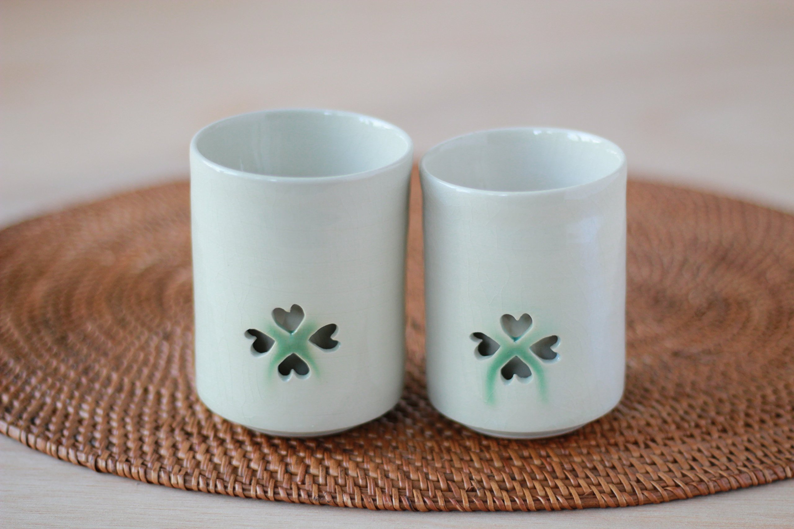 Hand-made: Double layer teacup Set of 2 | “Soma-Yaki” | Ivory White | Made in Japan |