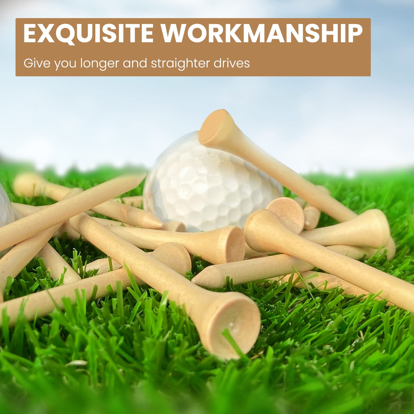 Golf Tees,50 Pack Professional Wood Golf Tees with 3-1/4" Long Golf Tees and 2-1/8" Short Golf Tees,Low Friction and Side Spin for Golfing Practice, Sports Tournaments
