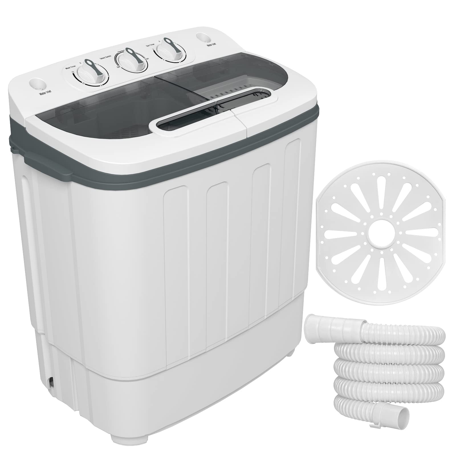HIGOSPRO Portable Mini Washing Machine, 17 Lbs Capacity Washer and Spinner Combo, 2 in 1 Compact Twin Tub Laundry, Washer& Spinnerwith Built-in Gravity Drain Pump, Ideal for Apartmen, Dorms