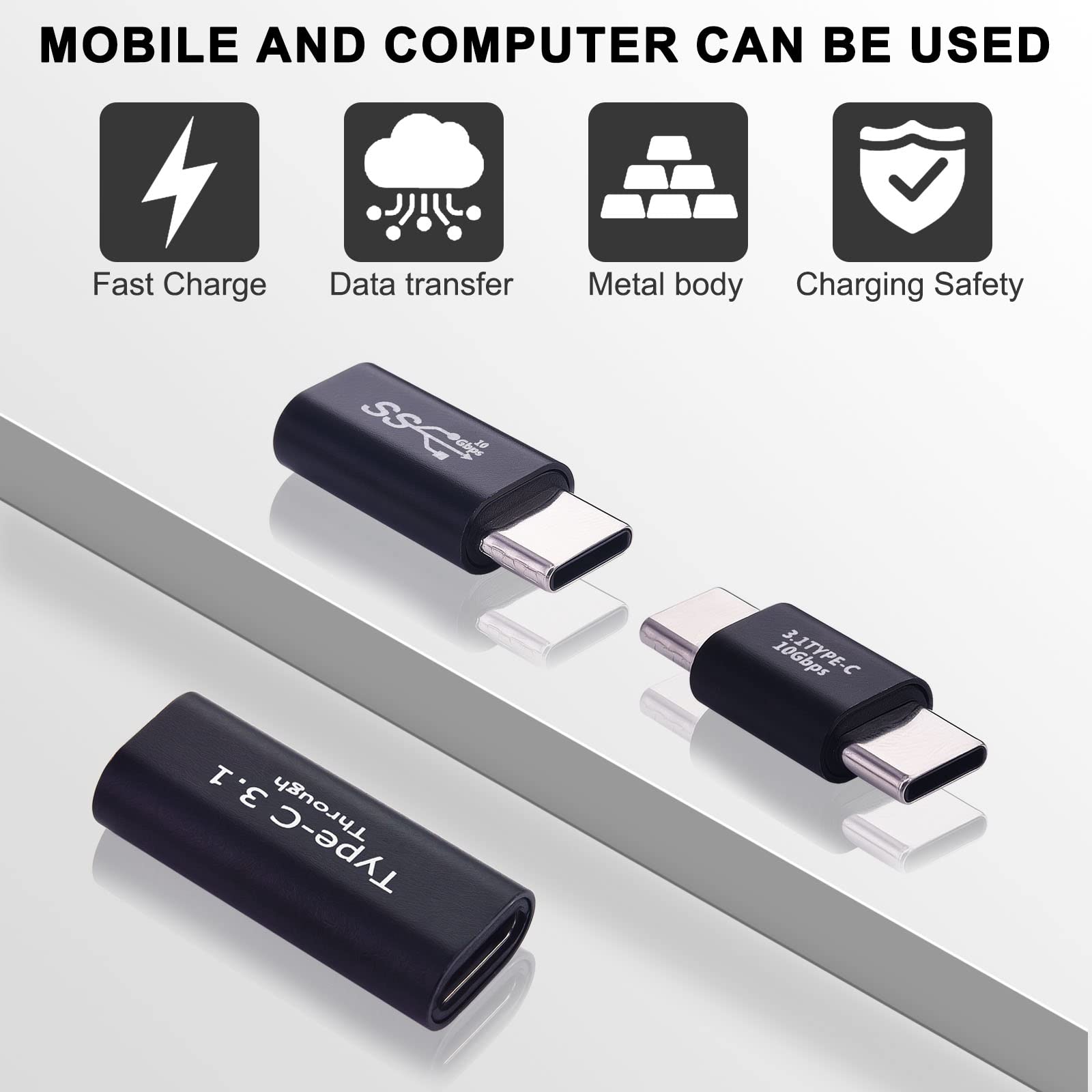 Leehitech [3in1 Pack USB 3.1 C Extension Coupler Adapter:USB C Male to Male,USB C Female to Female,USB C Male to Female Supports Fast Charging and Data Transfer Extension, up to 10GBbps Rate