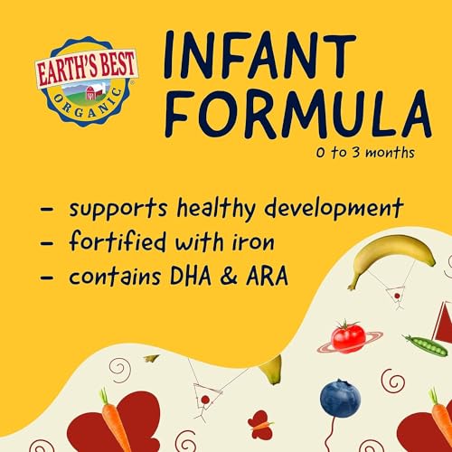 Earth's Best Organic Baby Formula for Babies 0-12 Months, Powdered Dairy Infant Formula with Iron, Omega-3 DHA, and Omega-6 ARA, 32 oz Formula Container