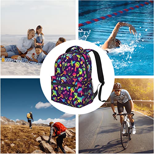OPZAEUV Cute Mushroom Backpack for Women Men 17 Inch Colorful Mushroom Print Backpack Casual Travel Laptop Backpack