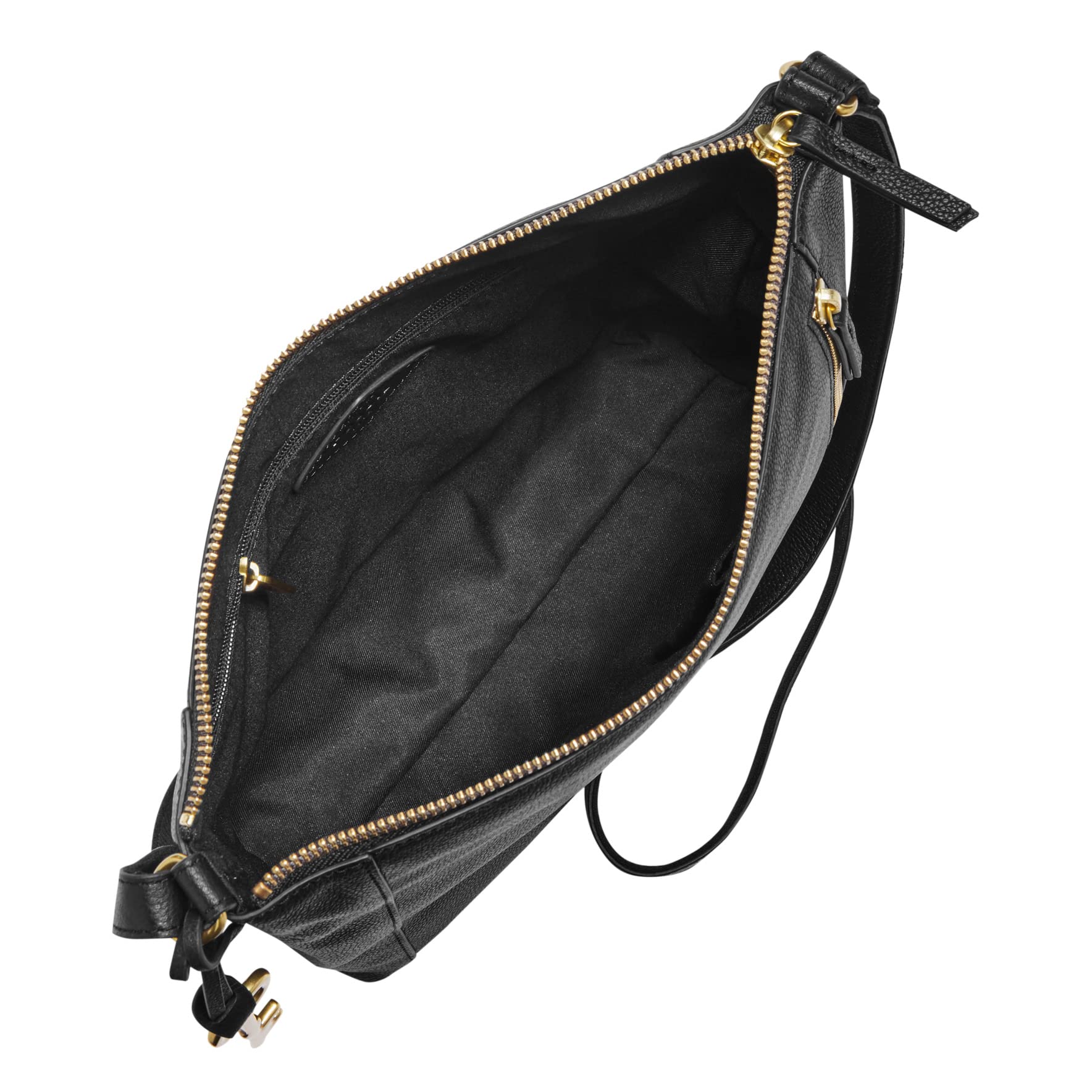 Fossil Women's Tara Leather Crossbody Purse Handbag, Black Women's Tara Leather Zip Around Clutch Wallet, Black