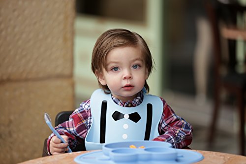 Waterproof Bibs for Toddlers - Silicone Bib –Fits Up to 6 Years Old (Blue Suit)