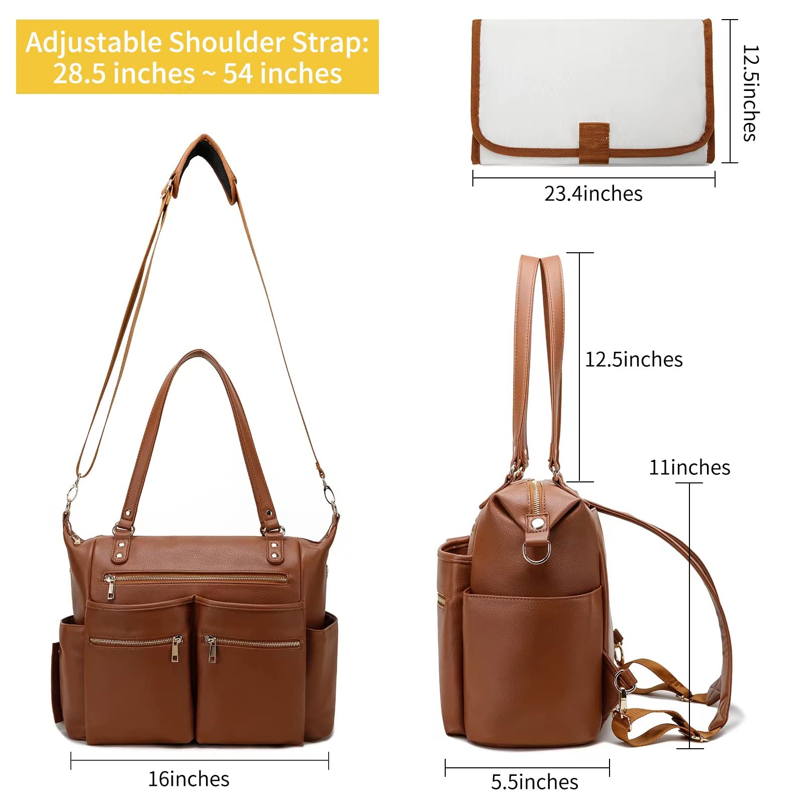 GITIBAB Diaper Bag Tote Leather Diaper Backpack for Parents Baby Registry Search Tote Bag Large Baby Diaper Bag with Changing Mat & Stroller Straps & Pacifier Case