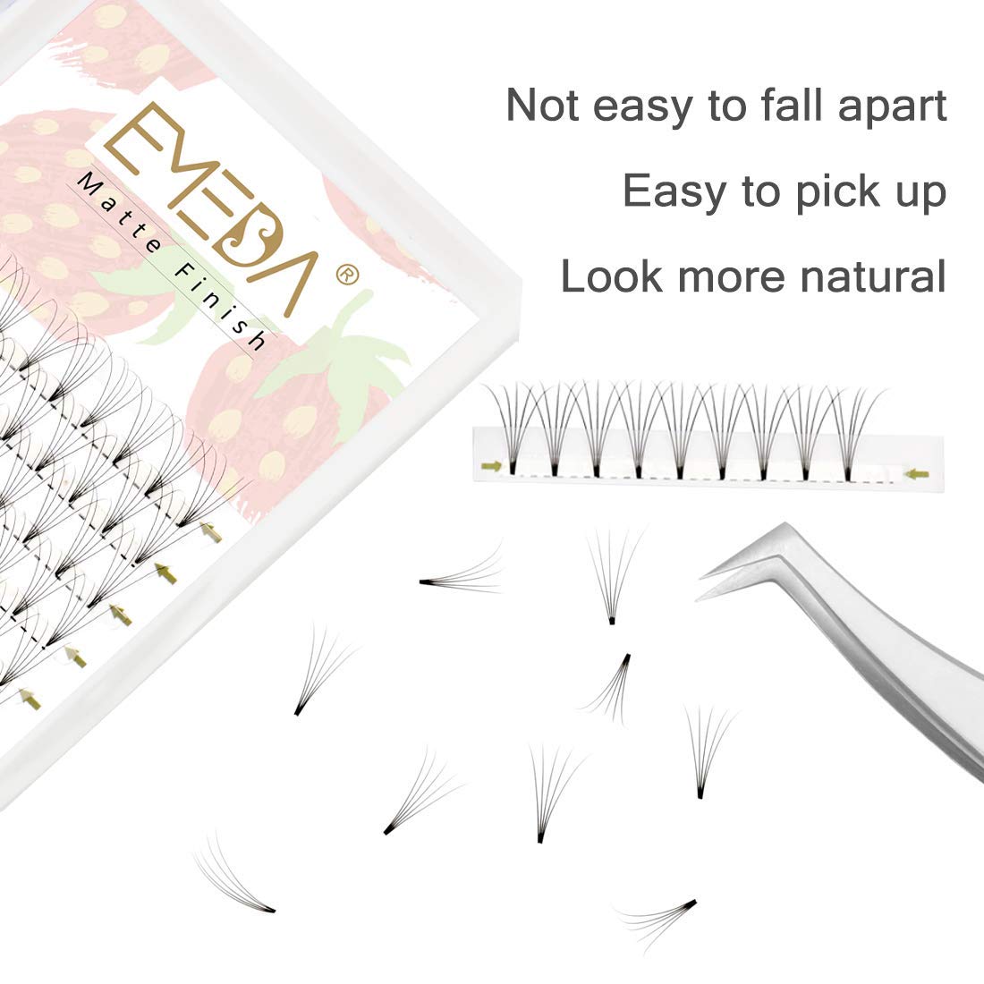 EMEDA Premade Fans Eyelash Extensions 5D Mix Tray 9-15mm Premade Volume Eyelash Extensions 0.07mm C Curl Hand Made Short Stem Mega Pre Made Fanned Volume Lash Extensions (5D 0.07 C 9-15mm Mixed)