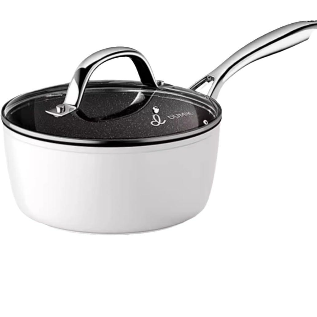 OUHENYUAN Uncoated titanium ceramic small milk pot Oxidized healthy ceramic non-stick pot, 2-quart saucepan with lid set, oven suitable, White